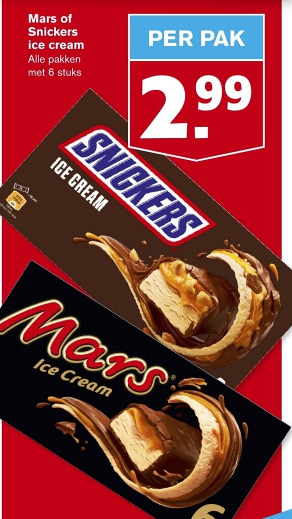 Mars of Snickers ice cream Alle pakken met 6 stuks aanbieding bij Hoogvliet
