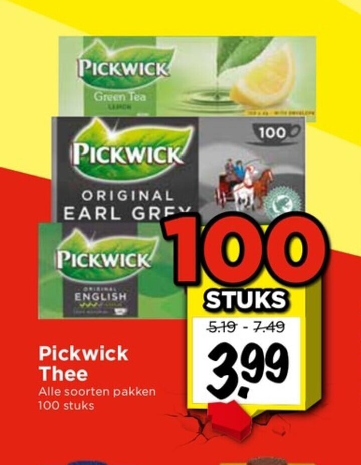 Pickwick Thee Alle soorten pakken 100 stuks aanbieding bij Vomar ...