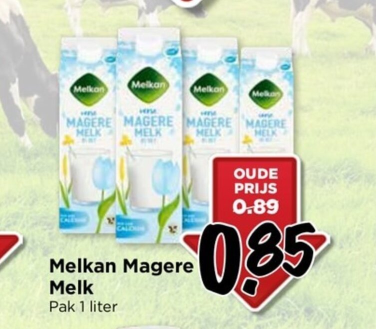 Melkan Magere Melk Pak 1 liter aanbieding bij Vomar Voordeelmarkt