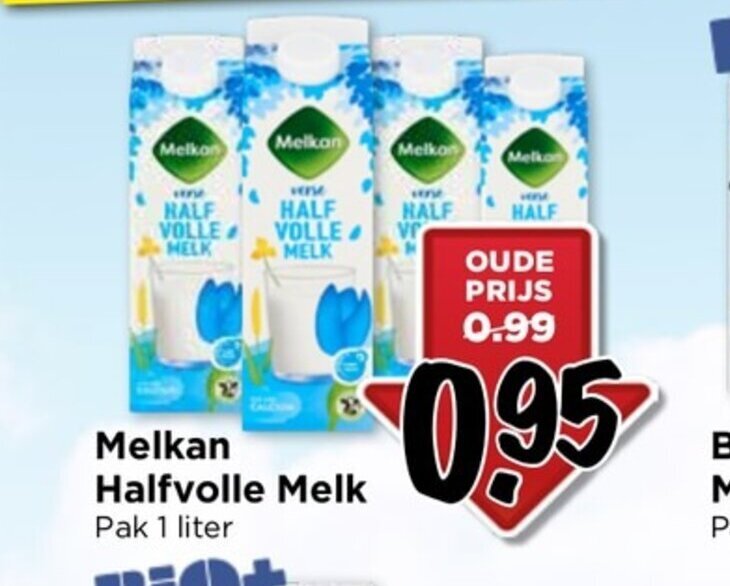 Melkan Halfvolle Melk Pak 1 liter aanbieding bij Vomar