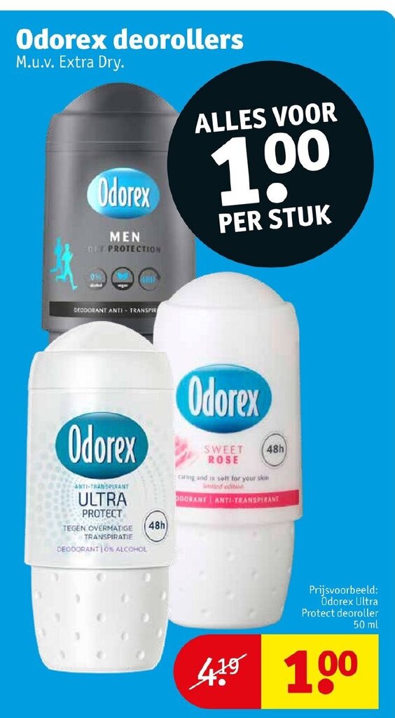 Odorex deorollers M.u.v. Extra Dry. 50ml aanbieding bij Kruidvat