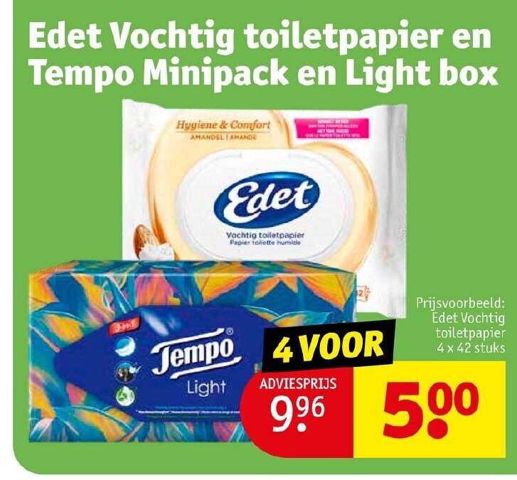 Edet Vochtig toiletpapier en Tempo Minipack en Light box 4 x 42 stuks ...