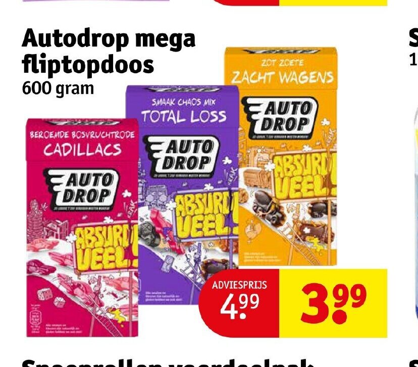 Autodrop mega fliptopdoos 600 gram aanbieding bij Kruidvat