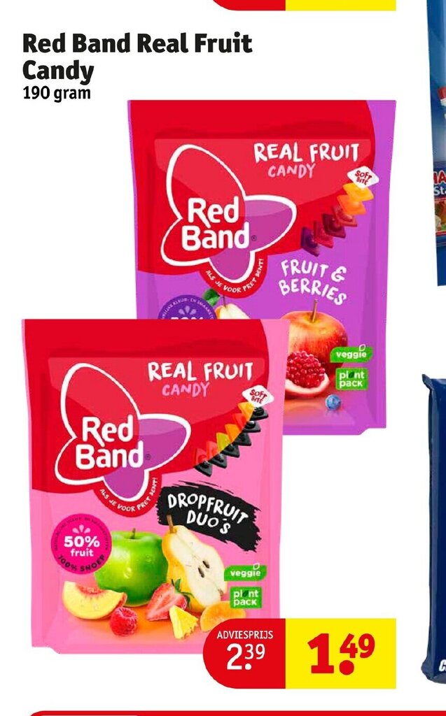 Red Band Real Fruit Candy 190 gram aanbieding bij Kruidvat