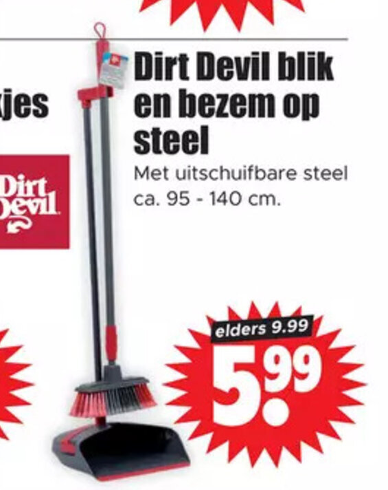 Dirt Devil blik en bezem op steel Met uitschuifbare steel aanbieding ...