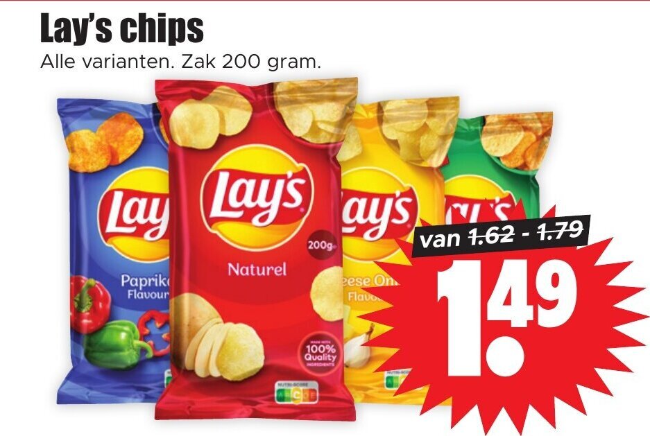 Lay's chips Alle varianten. Zak 200 gram. aanbieding bij Dirk