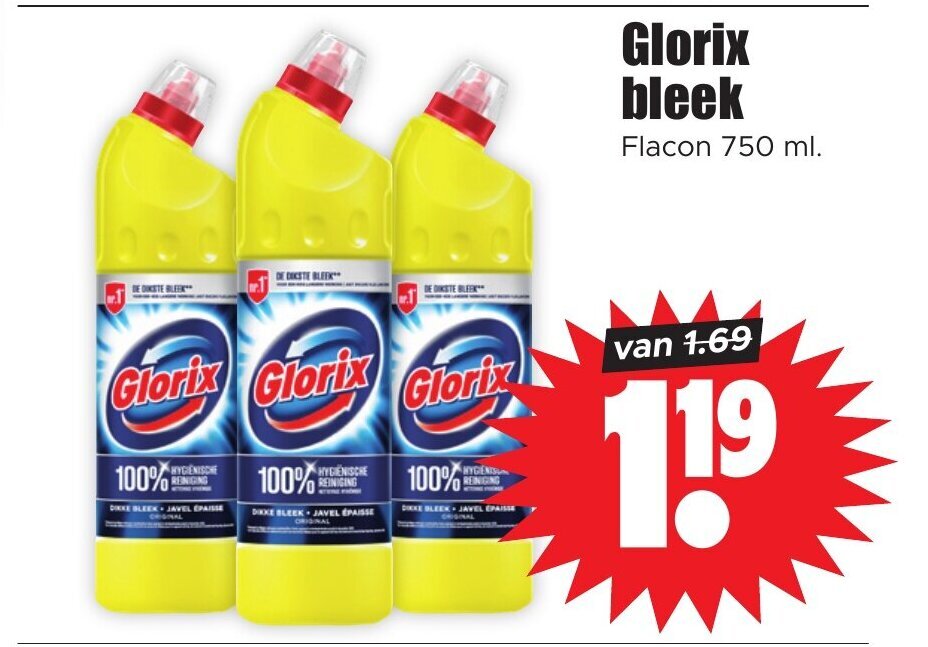 Glorix bleek Flacon 750 ml. aanbieding bij Dirk