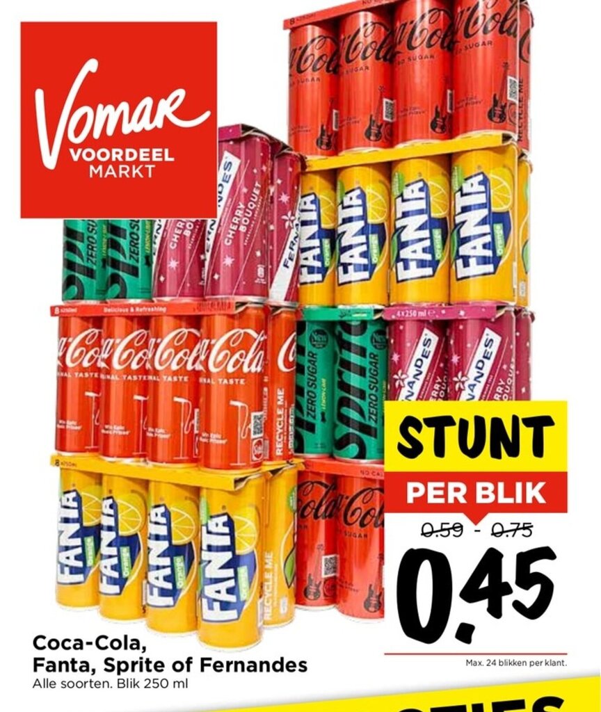 Coca-Cola, Fanta, Sprite of Fernandes Alle soorten. Blik 250 ml ...