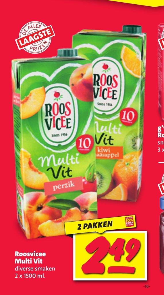 Roosvicee Multi Vit diverse smaken 2 x 1500 ml. aanbieding bij Nettorama