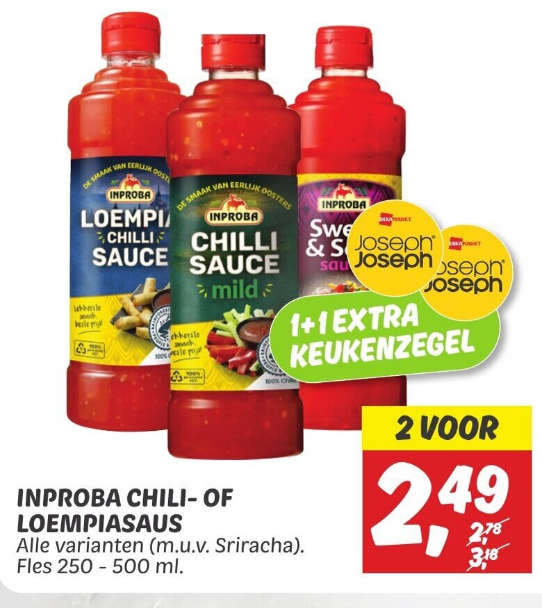 INPROBA CHILI- OF LOEMPIASAUS Alle varianten (m.u.v. Sriracha). Fles ...
