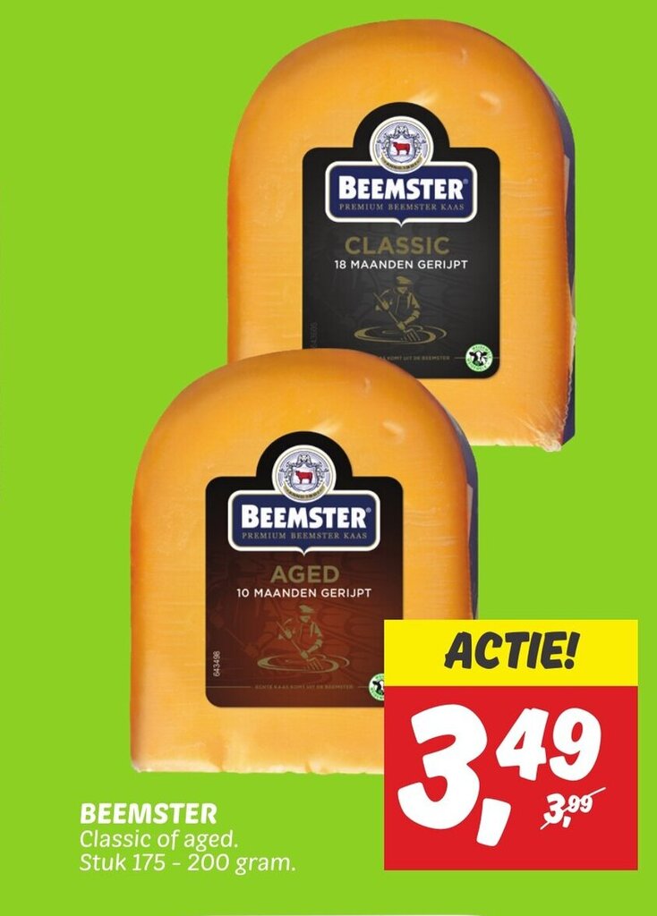 BEEMSTER Classic of aged. Stuk 175-200 gram. aanbieding bij Dekamarkt
