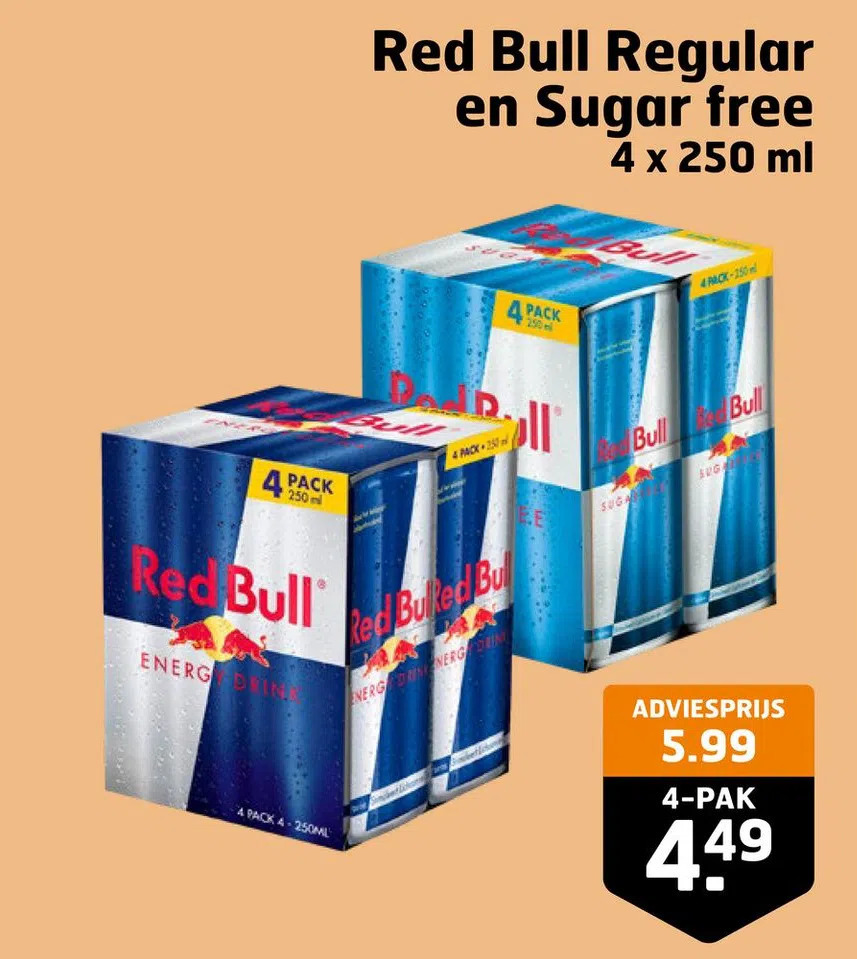 Red bull regular en sugar free aanbieding bij Trekpleister