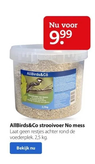 Allbirds&co strooivoer no mess laat geen restjes achter rond de voederplek. 2,5 kg. aanbieding ...