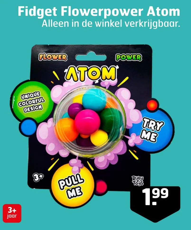 Fidget flowerpower atom aanbieding bij Trekpleister