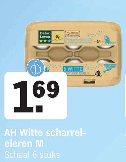 AH Witte scharrel-eieren M Schaal 6 stuks aanbieding bij Albert Heijn