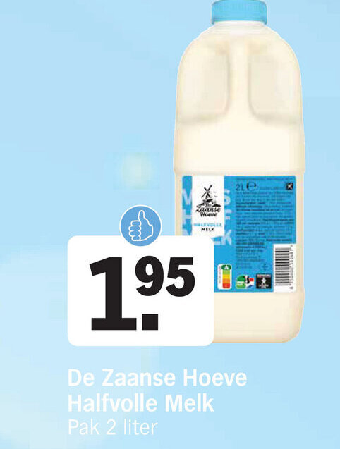 De Zaanse Hoeve Halfvolle Melk Pak 2 liter aanbieding bij Albert Heijn