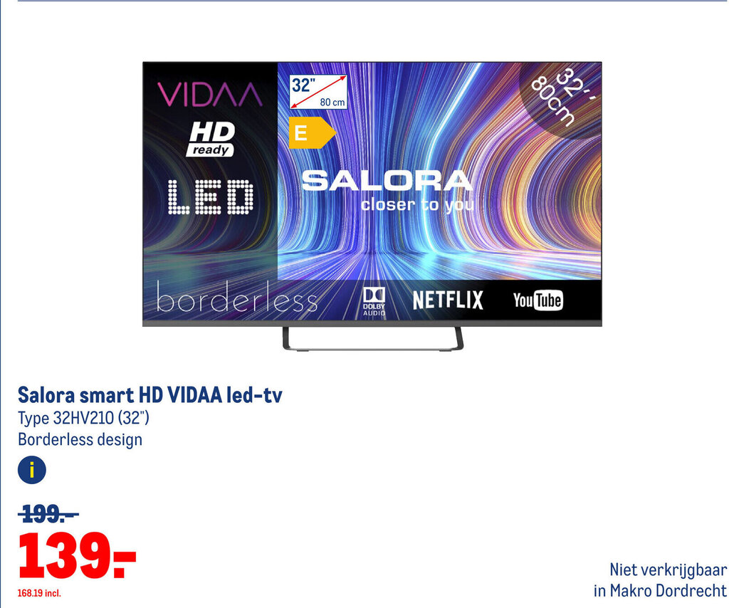 Salora smart HD VIDAA led-tv Type 32HV210 (32") Borderless design ...