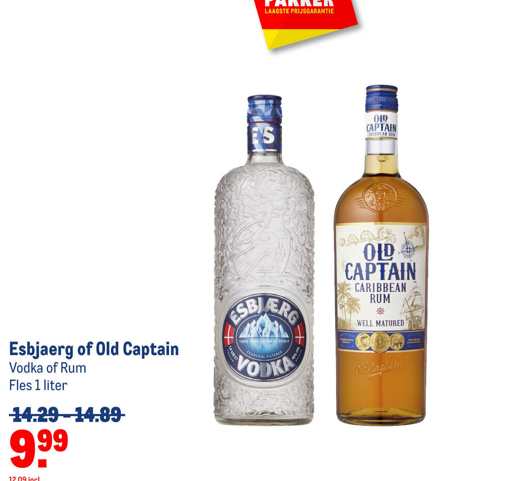 Esbjaerg of Old Captain Vodka of Rum Fles 1 liter aanbieding bij Makro