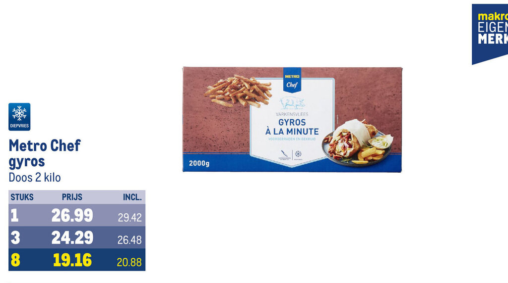 Metro Chef gyros Doos 2 kilo aanbieding bij Makro