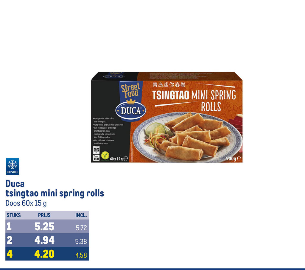 Duca tsingtao mini spring rolls 60 x 15g aanbieding bij Makro