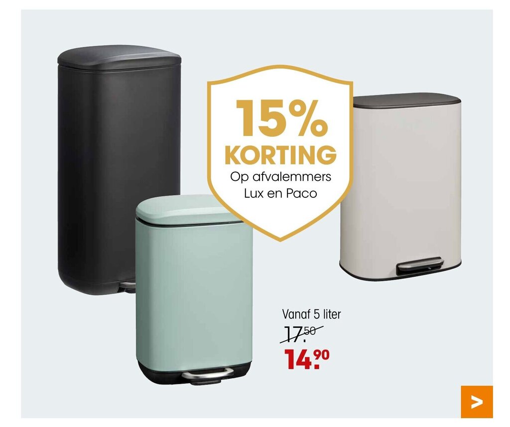 Op afvalemmers Lux en Paco aanbieding bij Kwantum
