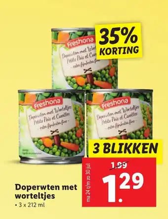 Doperwten met worteltjes 3 x 212 ml aanbieding bij Lidl