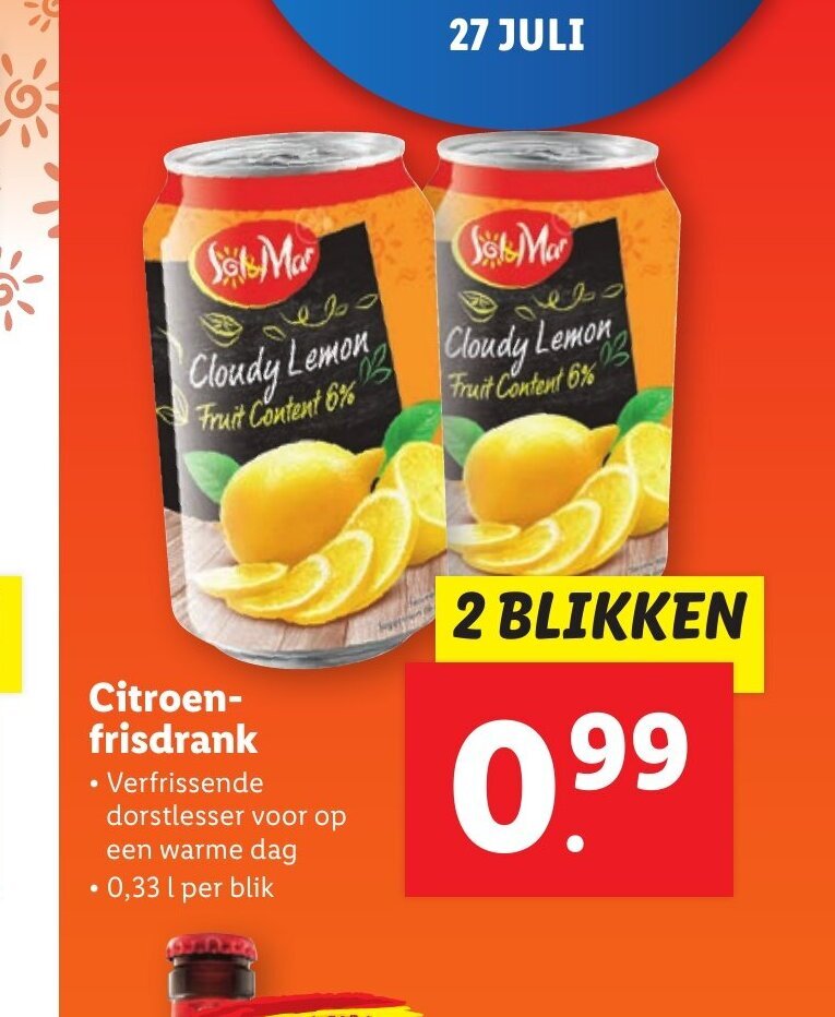 Citroen-frisdrank 2 blikken aanbieding bij Lidl