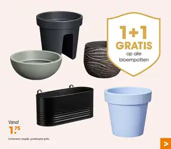 op alle bloempotten 1+1 gratis aanbieding bij Kwantum