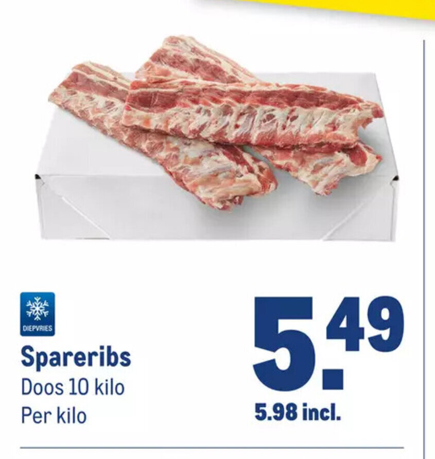 Spareribs Doos 10 kilo aanbieding bij Makro