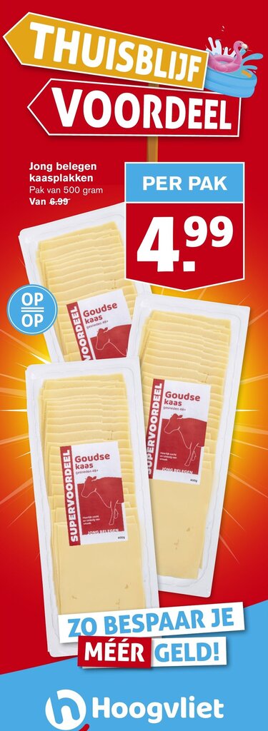 Jong belegen kaasplakken Pak van 500 gram aanbieding bij Hoogvliet