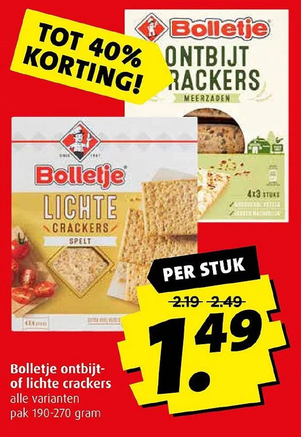 Bolletje ontbijt- of lichte crackers aanbieding bij Boni