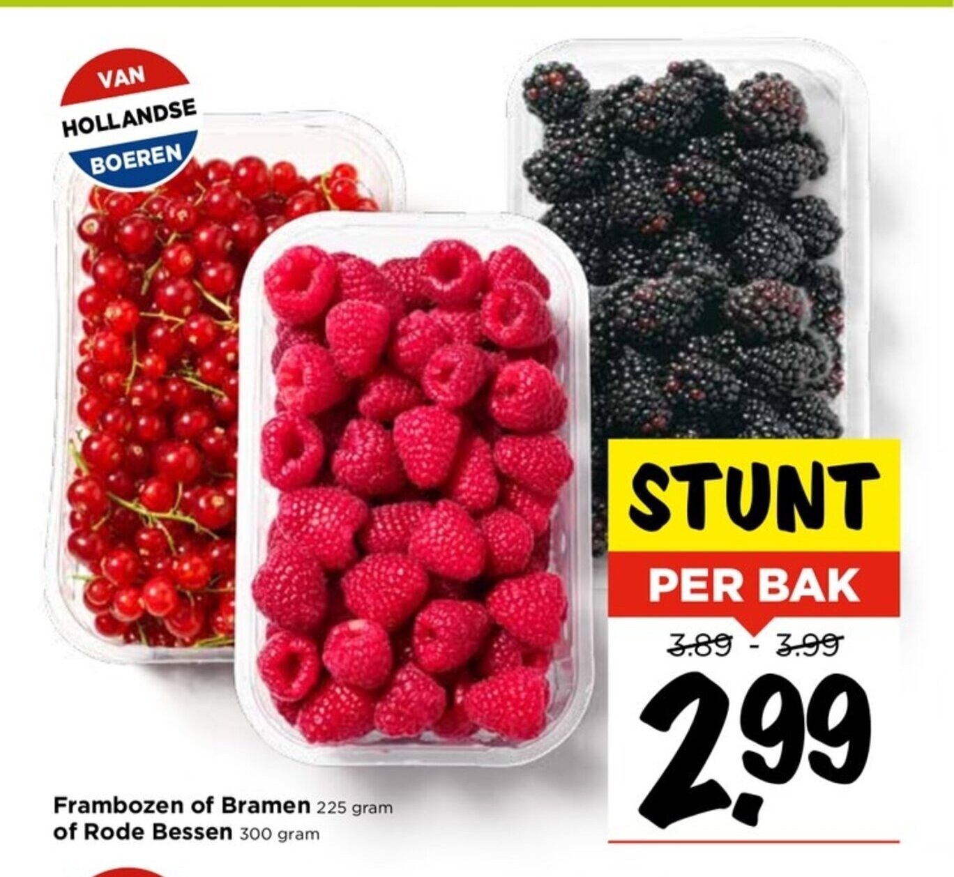 Frambozen of Bramen 225 gram of Rode Bessen 300 gram aanbieding bij Vomar
