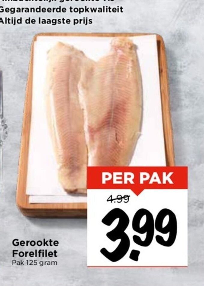 Gerookte Forelfilet Pak 125 gram aanbieding bij Vomar Voordeelmarkt