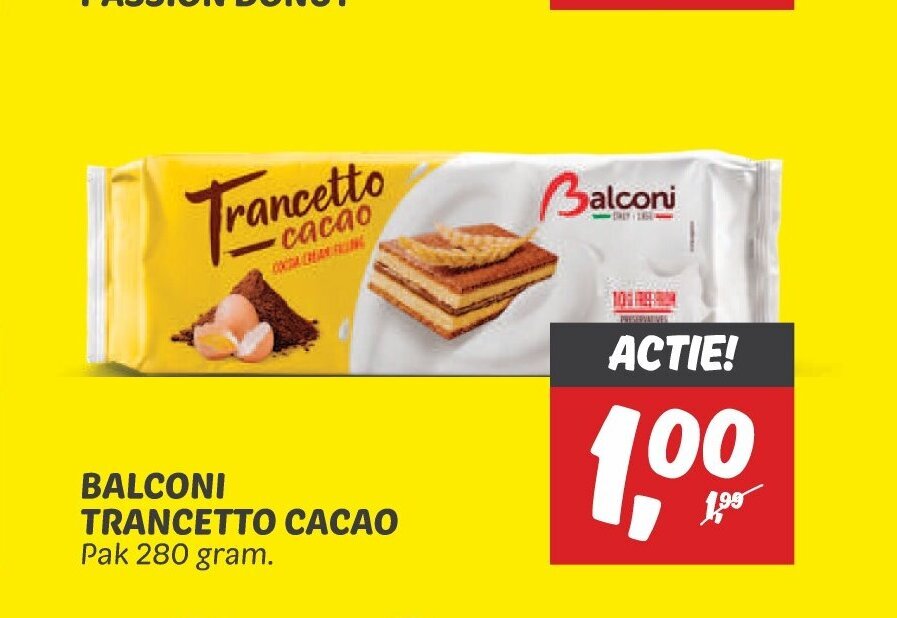 BALCONI TRANCETTO CACAO Pak 280 gram. aanbieding bij Dekamarkt