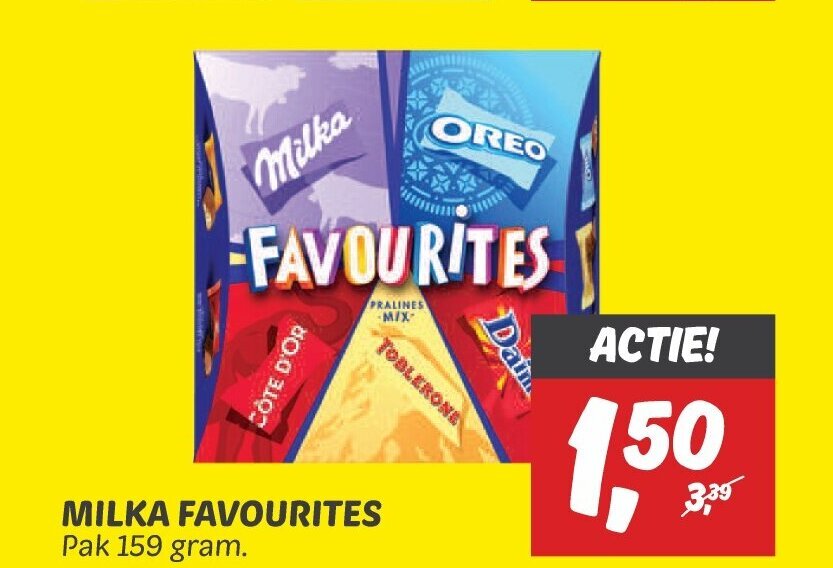 MILKA FAVOURITES Pak 159 gram. aanbieding bij Dekamarkt