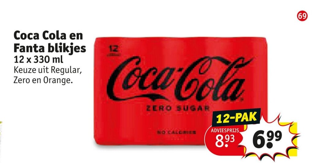 Coca Cola en Fanta blikjes 12 x 330 ml aanbieding bij Kruidvat