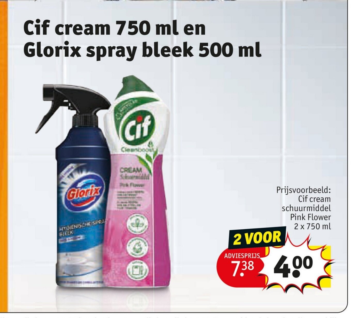 Cif cream 750 ml en Glorix spray bleek 500 ml aanbieding bij Kruidvat