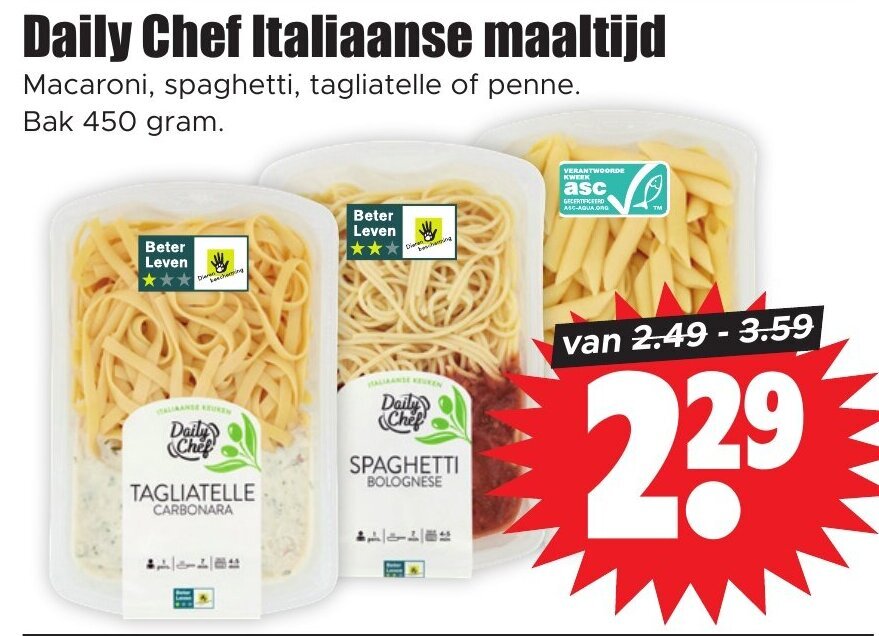Daily Chef Italiaanse maaltijd Macaroni, spaghetti, tagliatelle of ...