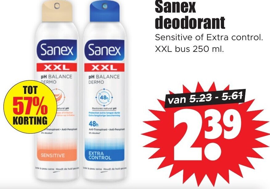 Sanex deodorant Sensitive of Extra control. XXL bus 250 ml. aanbieding ...
