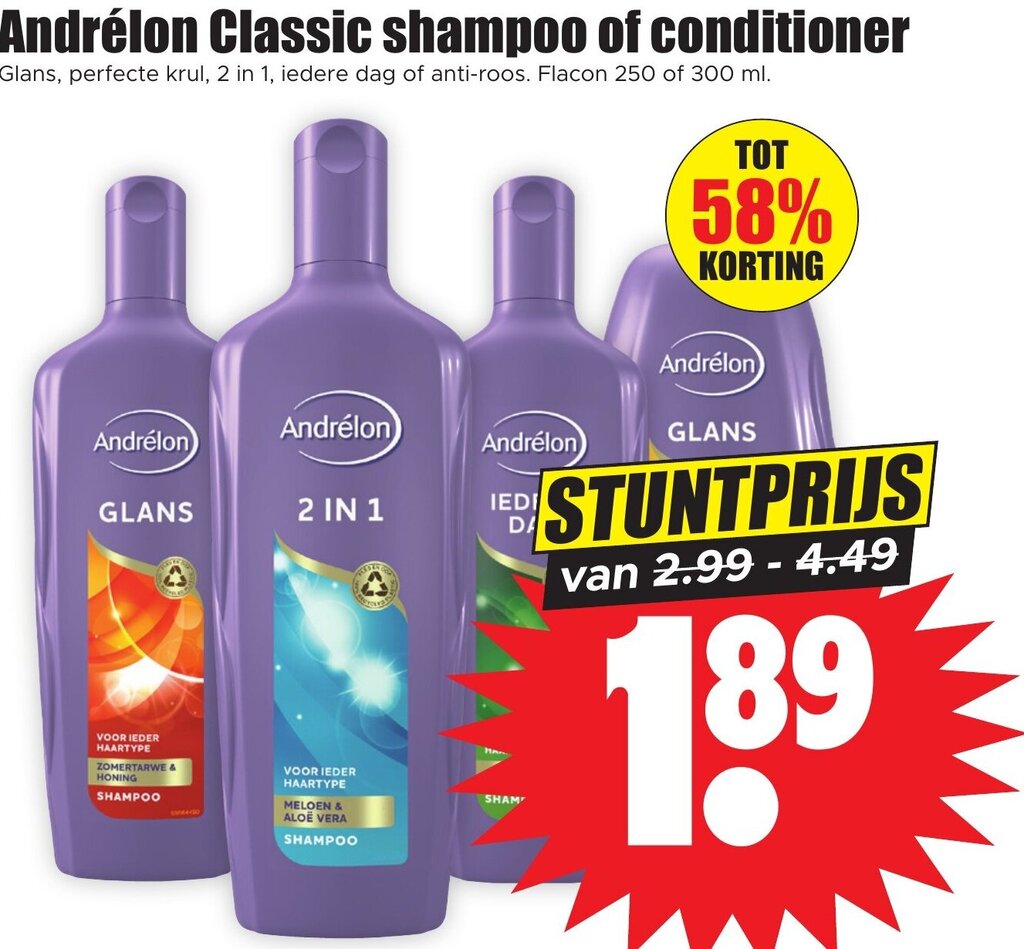 Andrélon Classic shampoo of conditioner Glans, perfecte krul, 2 in 1 ...