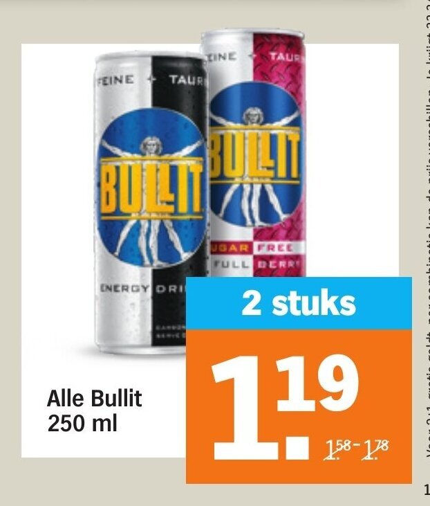 Alle Bullit 250 ml 2 stuks aanbieding bij Albert Heijn