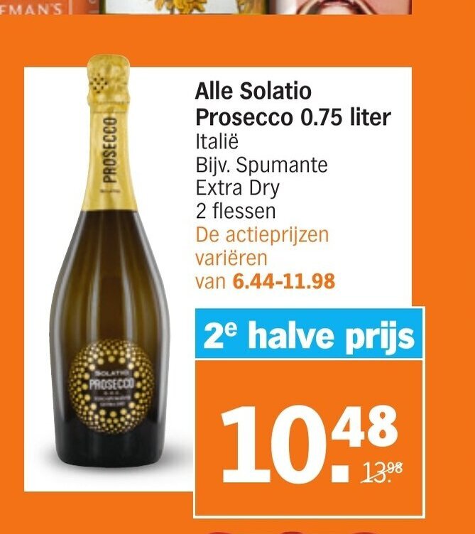 Alle Solatio Prosecco 0.75 liter Italië aanbieding bij Albert Heijn