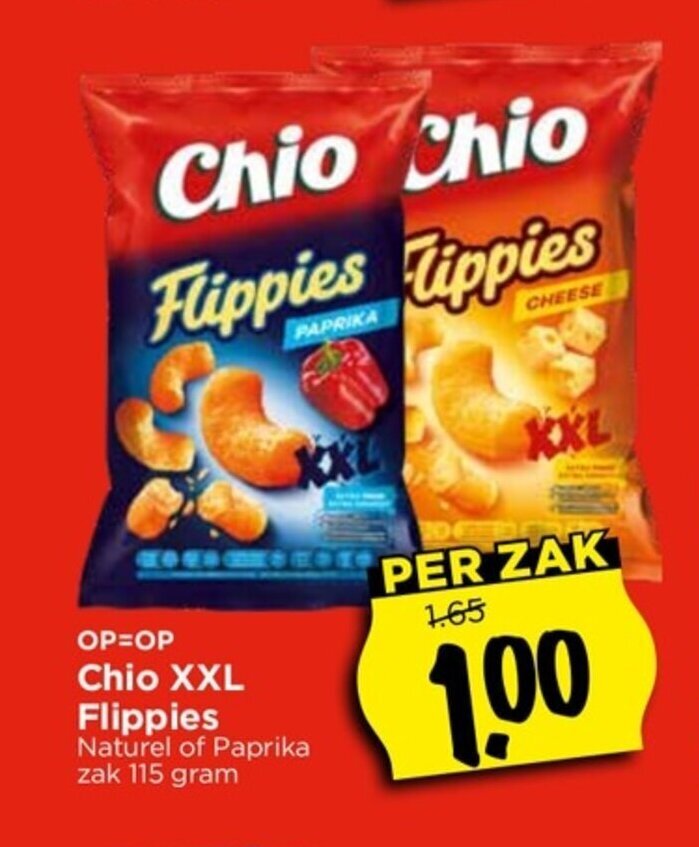 Chio XXL Flippies Naturel of Paprika zak 115 gram aanbieding bij Vomar ...