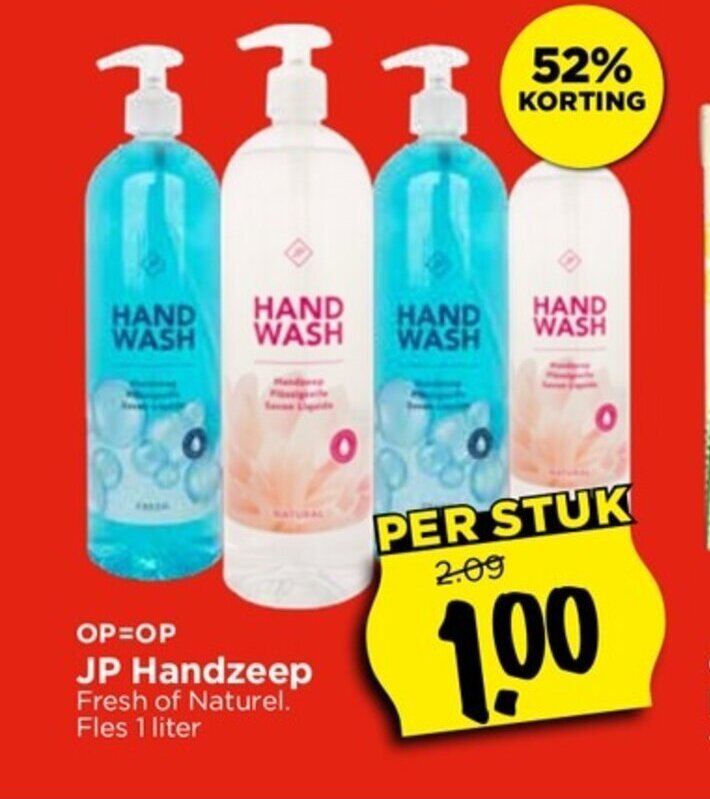 JP Handzeep Fresh of Naturel. Fles 1 liter aanbieding bij Vomar ...