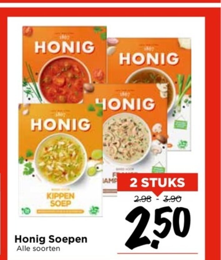 Honig Soepen Alle soorten 2 stuks aanbieding bij Vomar