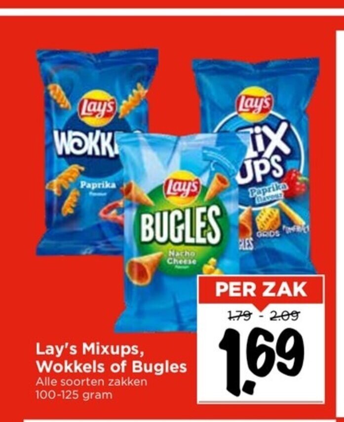 Lay's Mixups, Wokkels of Bugles Alle soorten zakken 100-125 gram ...