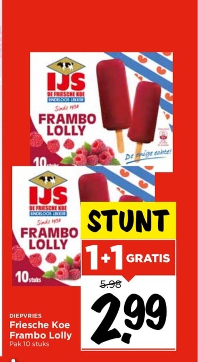 DIEPVRIES Friesche Koe Frambo Lolly Pak 10 stuks aanbieding bij Vomar