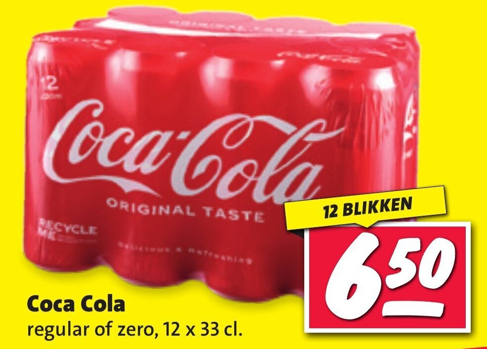 Coca Cola regular of zero, 12 x 33 cl. 12 BLIKKEN aanbieding bij Nettorama