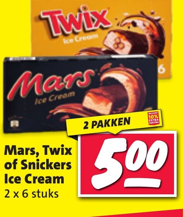Mars, Twix of Snickers Ice Cream 2 x 6 stuks aanbieding bij Nettorama