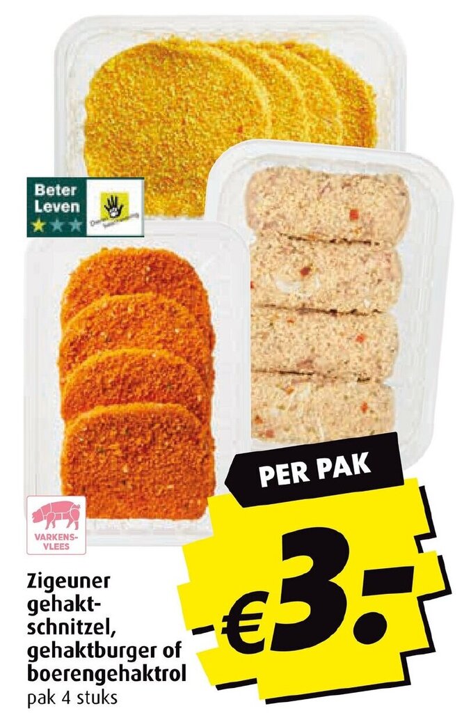 Zigeuner gehakt-schnitzel, gehaktburger of boerengehaktrol pak 4 stuks ...